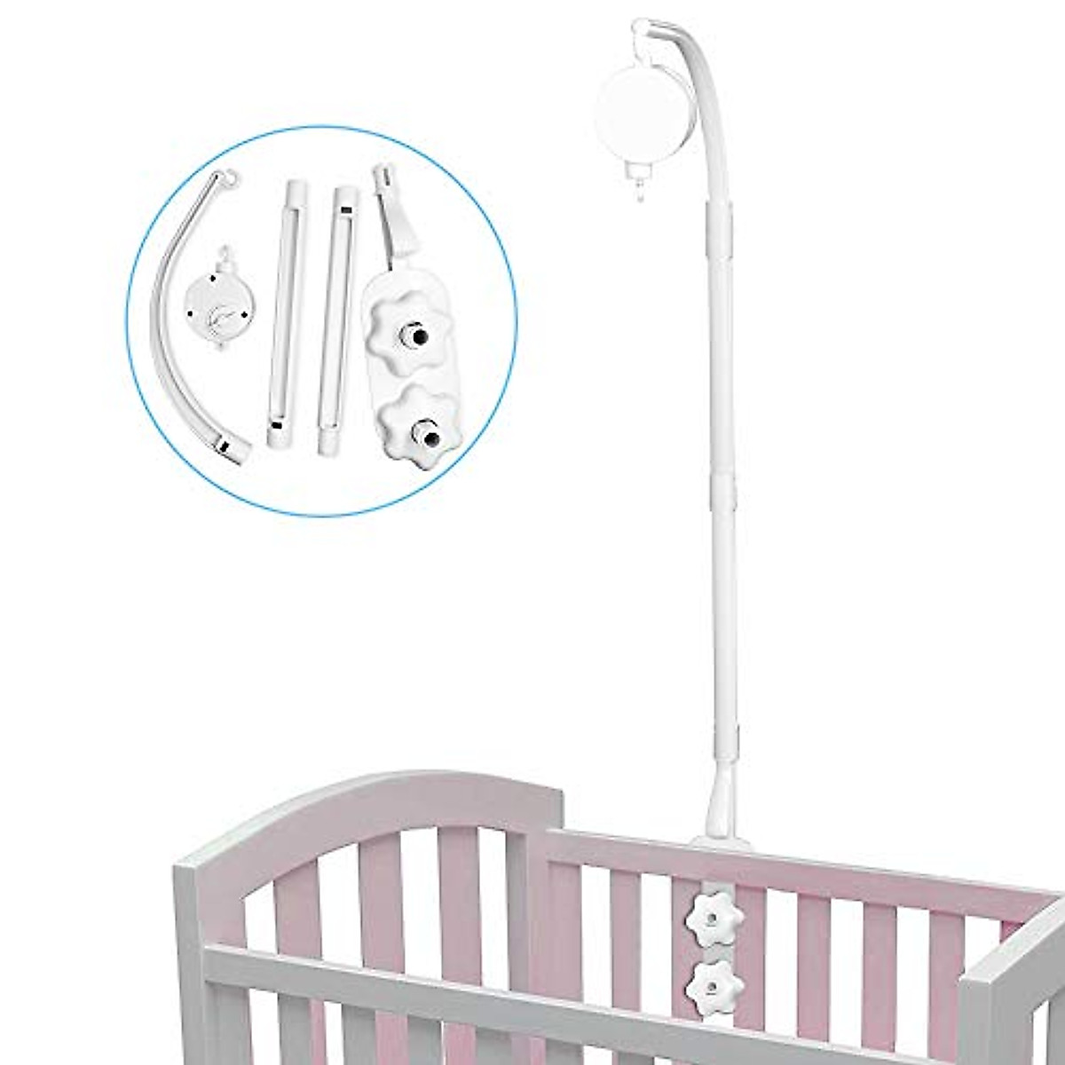 AFUNTA 37 Inch Double Screw Crib Mobile Bed Bell Holder with Music Box, DIY Toy Decoration Hanging Arm Adjustable Holder Bracket Baby Bed Stent Set Nut Screw