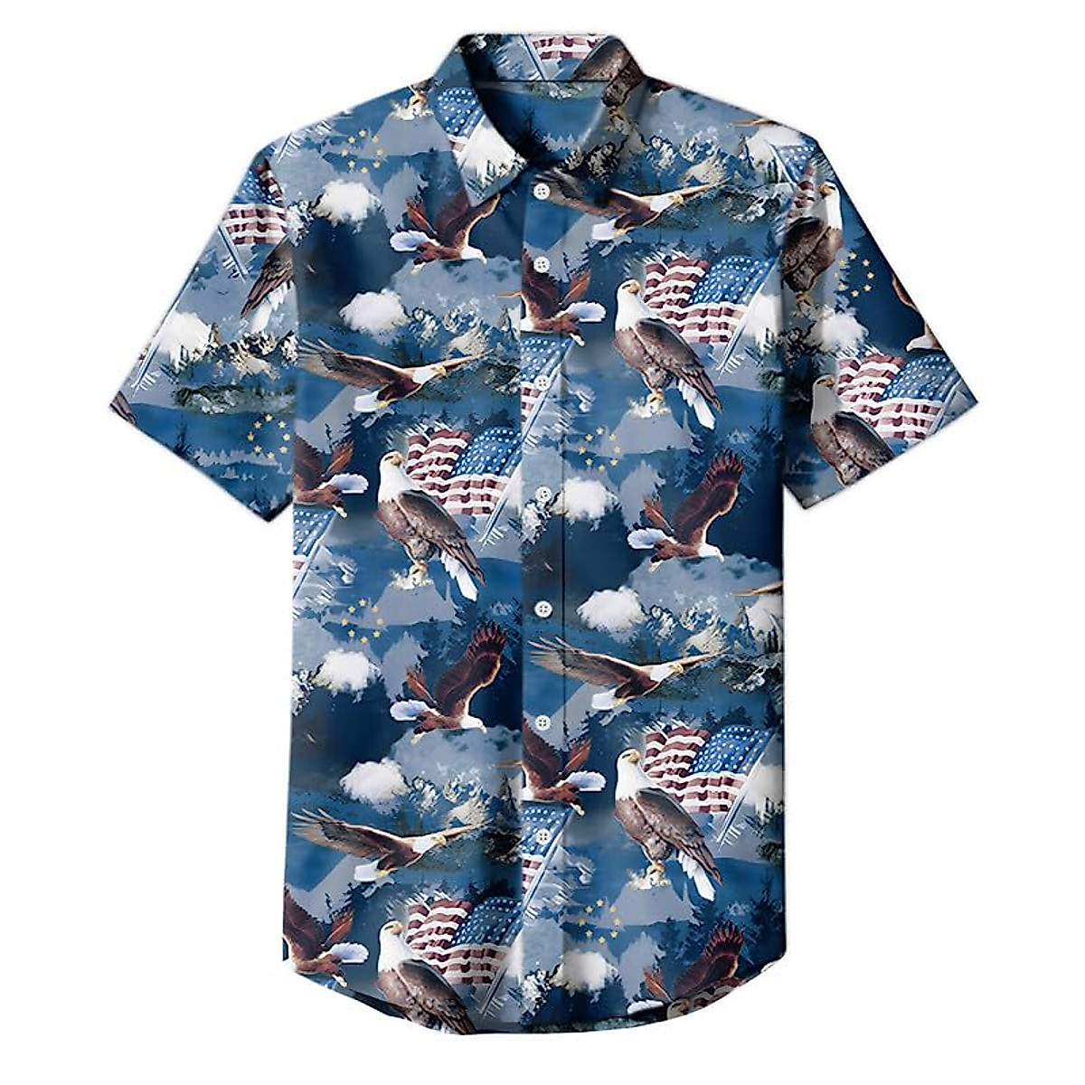 Arvilhill Men's Fashion Star and Flag Button Shirt American Flag Traveling Button Shirt US Flag Short Sleeve Button Shirt L