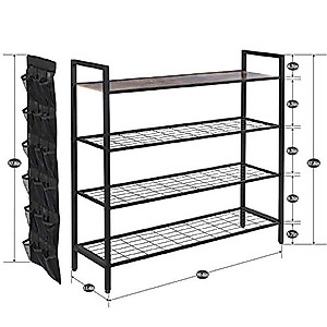 VECELO Shoe Rack Entryway Storage Stand with Removable Side Pockets, 4-Tier Organizer, Brown