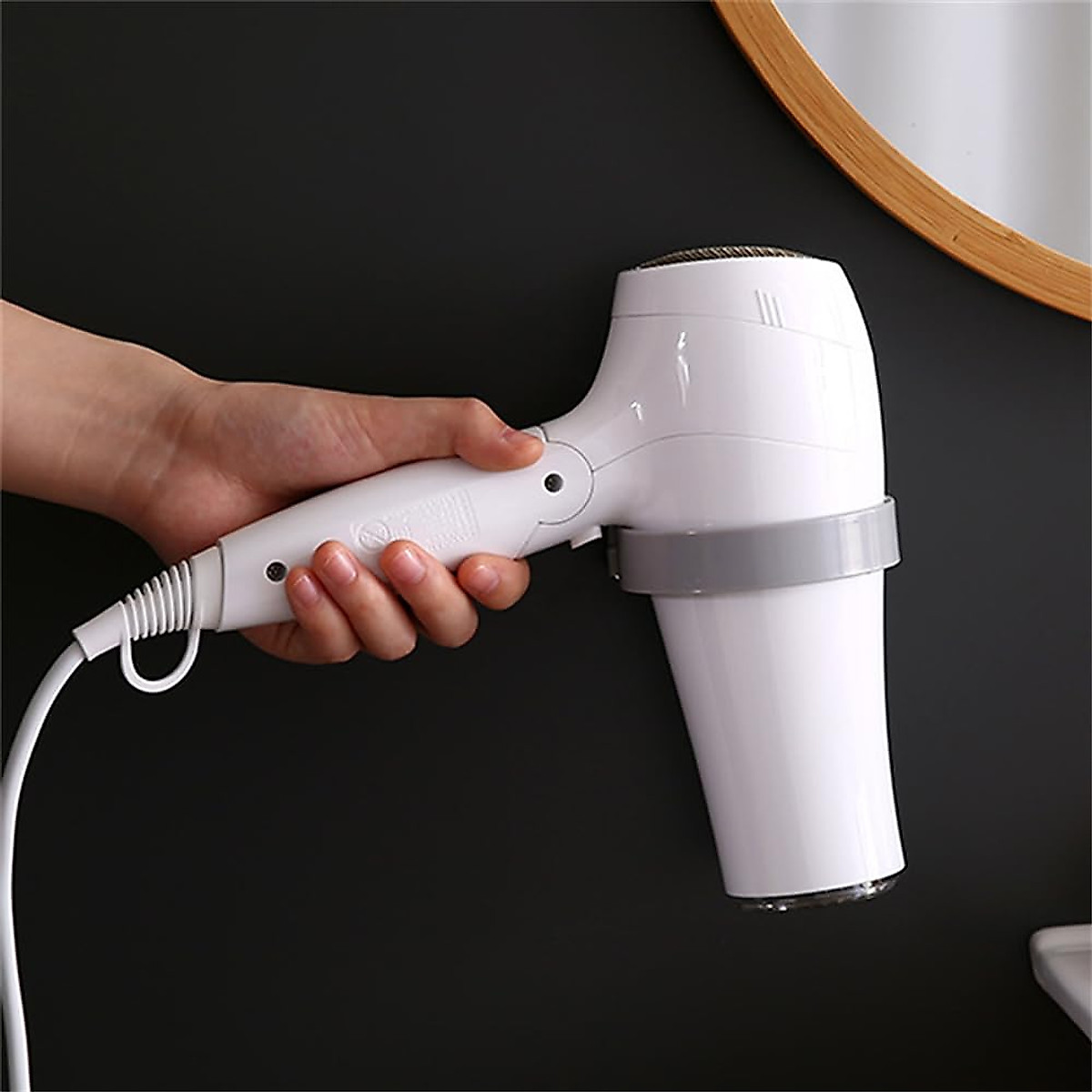 Hair Dryer Holder Wall Mounted, Self Adhesive Hair Dryer Holder, Bathroom Hair Dryer Holder, Hair Care Tools Holder Wall Mount - Extra Large Rim，Compatible with Most Hair Dryers (Grey)