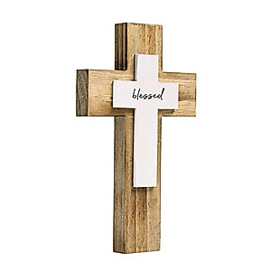Wall Wooden Cross Christians Crosses Spiritual Religious Cross With Hook Christmas Wall Hanging Handmade Nature Wood Color Cross with Blessed Design for Church Home Room Decor Wood Crucifix Gift.…