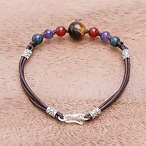 NOVICA Artisan Handmade Multigemstone Beaded Bracelet Crafted in Thailand Sterling Silver Tigers Eye [7.5 in L 3 mm W Pendant(s) 0.4 in L x 2.4 in W] ' Playful Rainbow'
