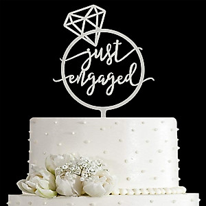 JIEEIN Mirror Silver Just Engaged Cake Topper, We're Engaged Cake Pick Engagement Party Decorations, Bridal Engagement Wedding Cupcake Decoration Party Supplies