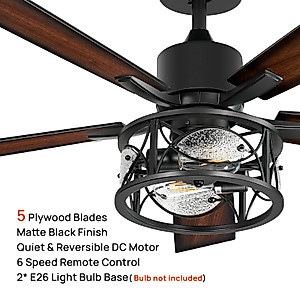 Consciot Ceiling Fan With Lights, 52 Inch Farmhouse Indoor Ceiling Fan With Remote, Quiet Reversible DC Motor, 5 Double Finish Wood Blades, Easy Dual Mount, Support Dimmable 2*E26 Bulbs(not included)