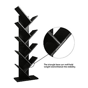 HOMEFORT 9-Shelf Bookshelf,Geometric Tree Bookcase,Wood Bookshelves Storage Rack, MDF Tree Shelf Display Organizer for Books,Magazines,CDs and Photo Album Holds Up to 5kgs Per Shelf (Black)