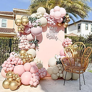 HIBAO Pink White Gold Balloon Garland Double Stuffed Pastel Baby Pink Cream Gold Balloon Arch Kit for Baby Bridal Shower Wedding Engagement Birthday Party Decoration