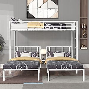 DEYOBED Twin Over Twin&Twin Metal Detachable Triple Bed Bunk Bed with Headboard for 3 Kids Teens