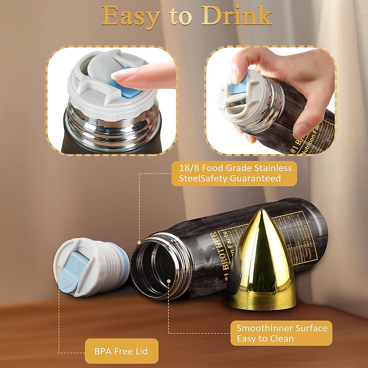 Gifts For Brother, Big Brothers Gift, Brother Bullet Tumbler, Stainless Steel Tumbler With Lid 17 Oz, Christmas Birthday Gifts, Birthday Gift For Brothers,Travel Coffee Mug