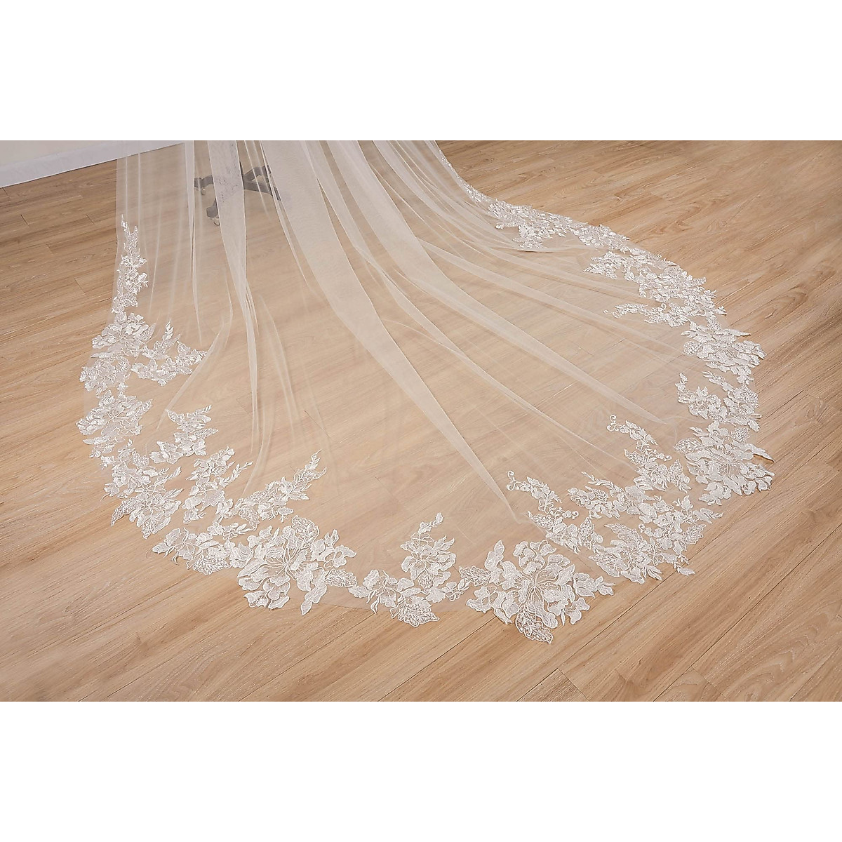 ELAWBTY 1 T Floral Lace 3 4 5 M Long Wedding Bridal Veil F22 Ivory