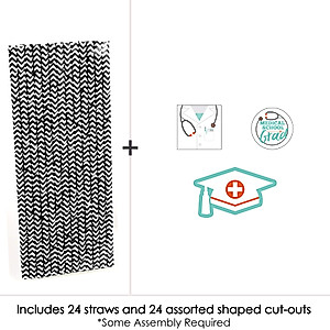 Big Dot of Happiness Medical School Grad - Paper Straw Decor - Doctor Graduation Party Striped Decorative Straws - Set of 24