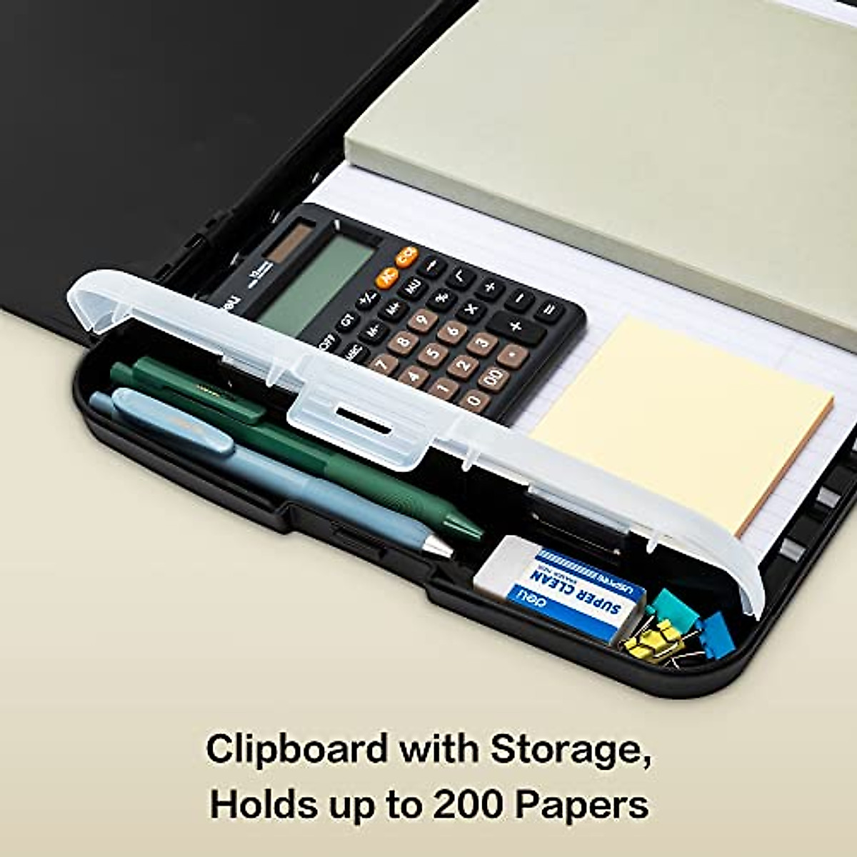 Deli Clipboard with Storage, Nursing Clipboards with Pen Holder and Refillable Lined Notepad, Heavy Duty Plastic Storage Clip Board, Clipboard Folder Side-Opening, Black