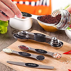 [9 Pack] Magnetic Measuring Spoons Set Dual Sided Measuring Scoop with Leveler Stainless Steel Measuring Spoons Kitchen Utensils Gadgets for Dry or Liquid Food