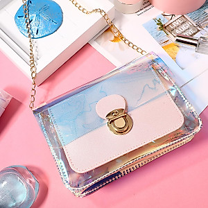 KESYOO Holographic Purse Iridescent Purse Transparent Shoulder Bag Clear Crossbody Bag Fashion Mini Handbag Cute Mini Bag Jelly Purses Chain Bags for Women Girls Ladies 1PC
