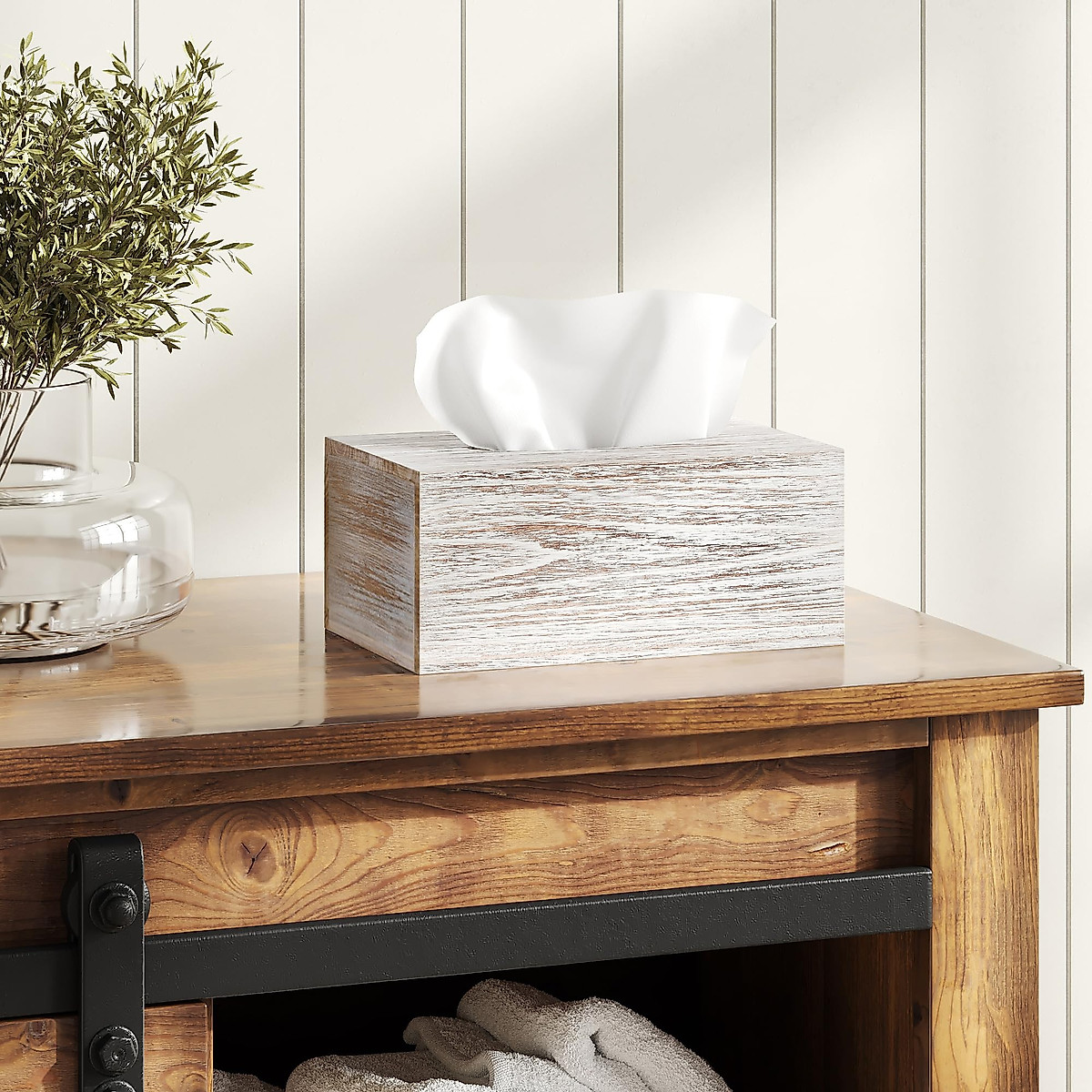 Barnyard Designs Rustic Distressed Wooden Rectangular Tissue Box Cover - Decorative Bathroom Facial Tissue Box Holder Farmhouse Country Decor, 10.5” x 6” x 4.5”