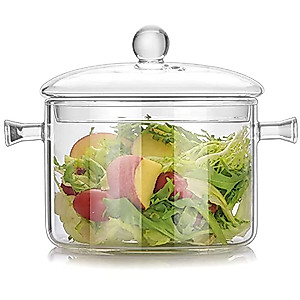 Glass Saucepan with Cover,1.5L/50 OZ Heat-resistant Glass Stovetop Pot and Pan with Lid, The Best Handmade Glass Cookware Set Cooktop Safe for Pasta Noodle, Soup, Milk, Baby Food
