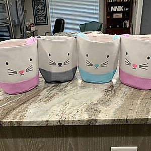 Easter Bunny Basket Egg Bags for Kids,Canvas Cotton Personalized Candy Egg Basket Rabbit Print Buckets Gifts Bags for Easter