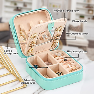 XZUZ Small Travel Jewelry Box With Mirror, Portable Jewelry organizer Display Storage Box for Earrings Rings Necklaces, Jewelry ase for female Girls (blue) 1pc