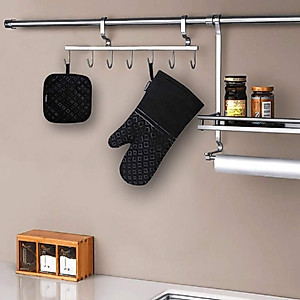 Piduules Set of 4 Oven Mitts and Pot Holders, 482 F Heat Resistant Hot Plate Moving Non-Slip Gloves for BBQ, Grill, Baking, Cooking, Oven, Microwave (Black)