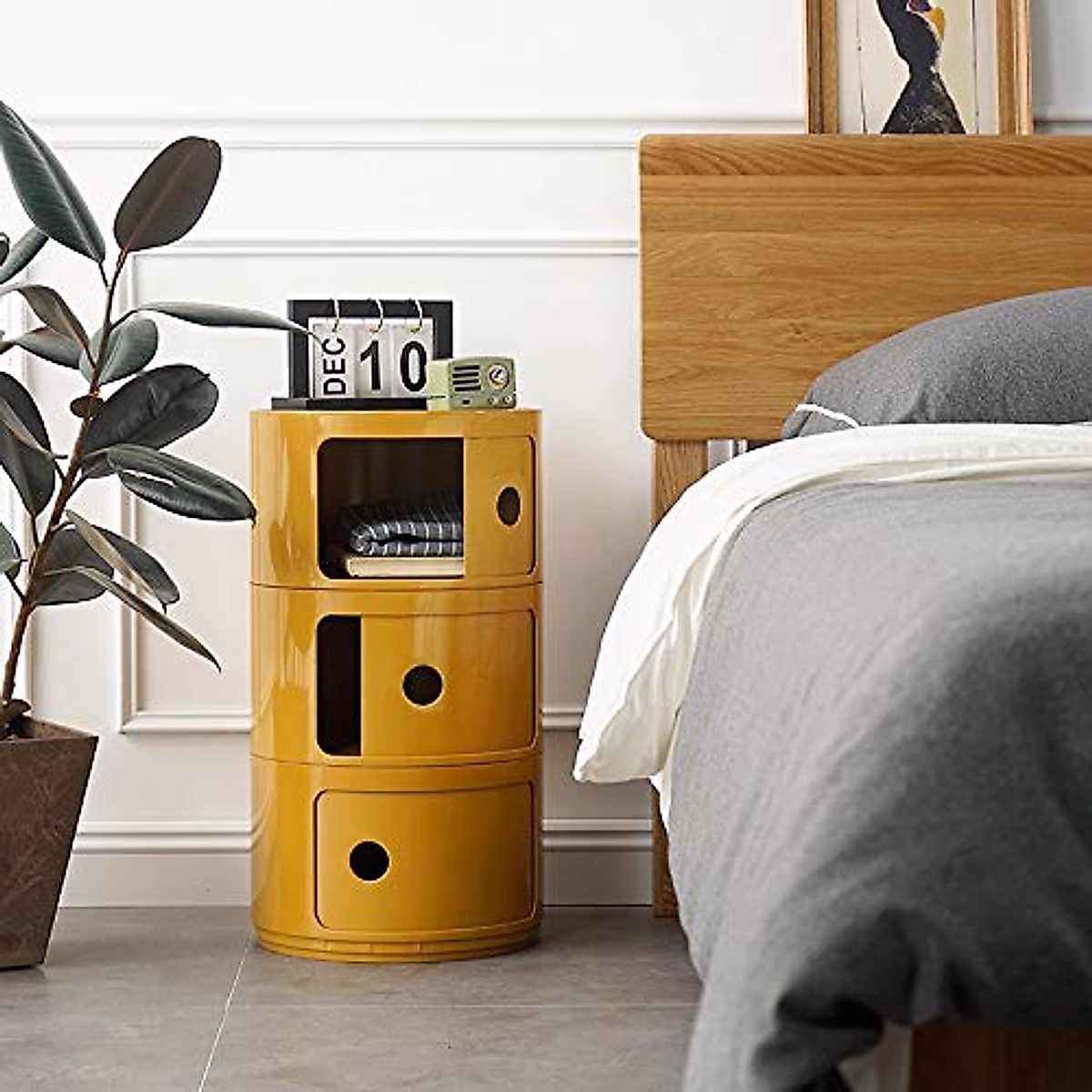 SJYDQ Nordic Bedside Table Simple Round Small Cabinet Mini Creative Plastic Side Cabinet Multi-Layer Lockers Multicolor (Color : Black)