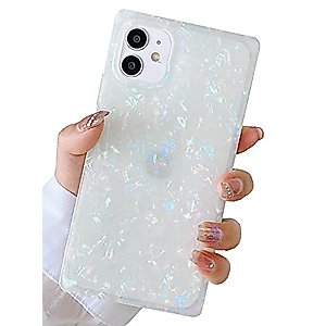 KERZZIL Luxury Sparkle Glitter Square iPhone 11 Case,Chic Slim Colorful Mother-of-Pearl Translucent Soft TPU Silicone Rubber Protective Bumper Cases Cover Compatible with iPhone 11 6.1-inch(Pearl)