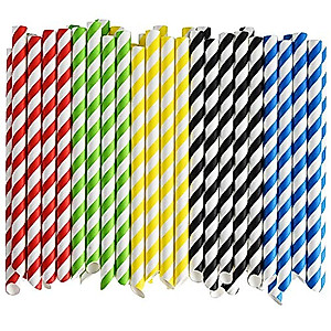 ALINK 50 Striped Paper Boba Straws + 50 Wrapped Paper Boba Straws