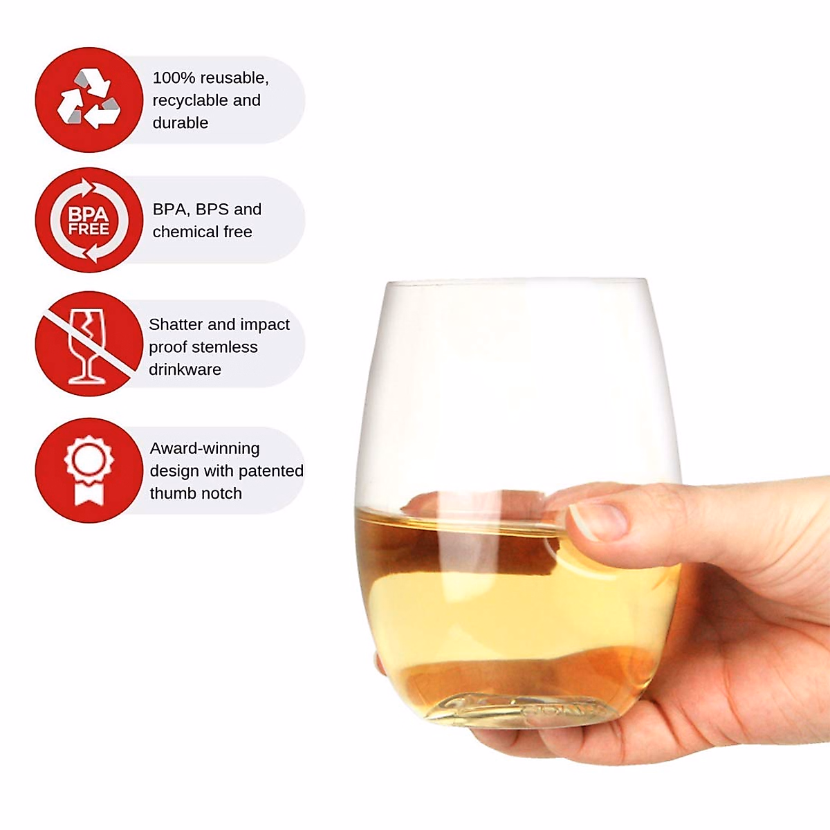 govino Go Anywhere Wine Glasses | Dishwasher Safe, Flexible, Shatterproof, and Recyclable | 16 oz. Each | Set of 4.