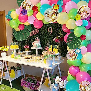 101 pcs Tropical Luau Balloons Arch Kit-Pink Green Yellow Blue Garland Kit with Palm Leaves for Tropical Hawaii Flamingo Moana Aloha Beach Themed Birthday Baby Shower Party Decoration Supplies