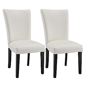 LEEMTORIG White Parsons Chairs Faux Leather Upholstered Dining Room Chairs, Accent Kitchen Chairs Sturdy Dining Chairs Set of 2, Ivory White, CY-1331-WT