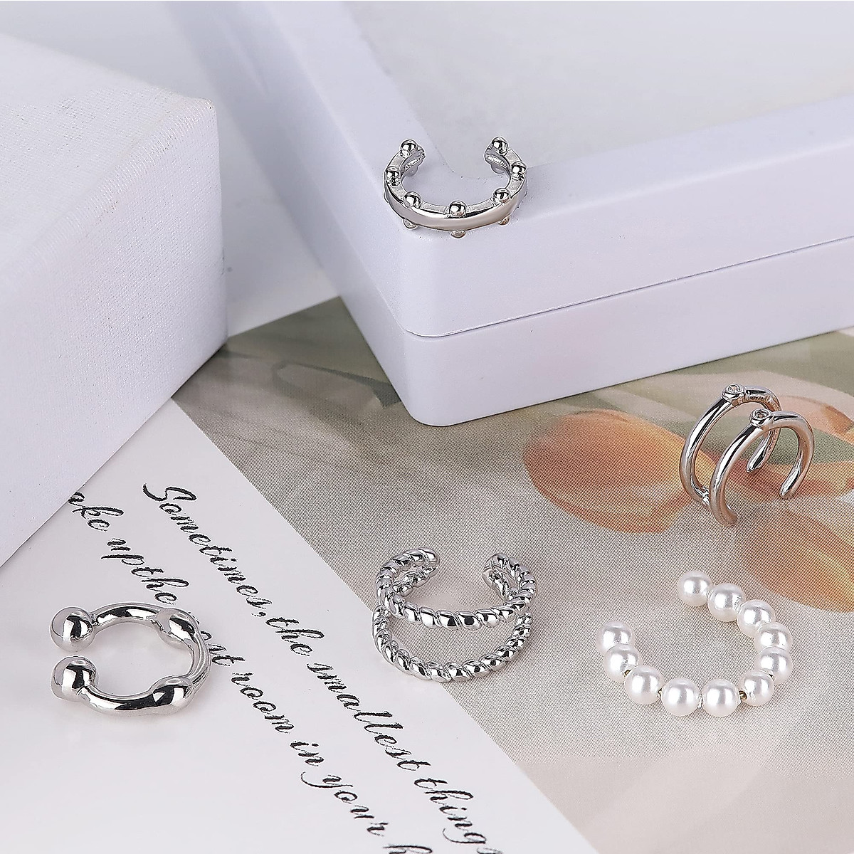 FIBO STEEL 20Pcs Ear Cuffs Earrings Set for Women Non-Piercing Dainty Cartilage Ear Clip On Wrap Earring Set Adjustable Silver Plated