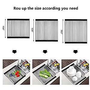 EONGOA Roll Up Dish Drying Rack Over The Sink, Foldable Sink Rack Mat, Expandable & Heavy Duty Silicone Wrapped Stainless Steel Rolling Dish Drainer, Multipurpose Kitchen Dry Rack for Sink Counter