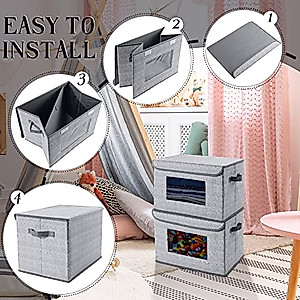8 Pack Foldable Nursery Storage Bins 40L Collapsible Closet Organizer Bins Organizer Basket with Flip Top Lid Fabric Storage Box with Window for Nursery Clothes Toys Books Closet Shelves, Gray