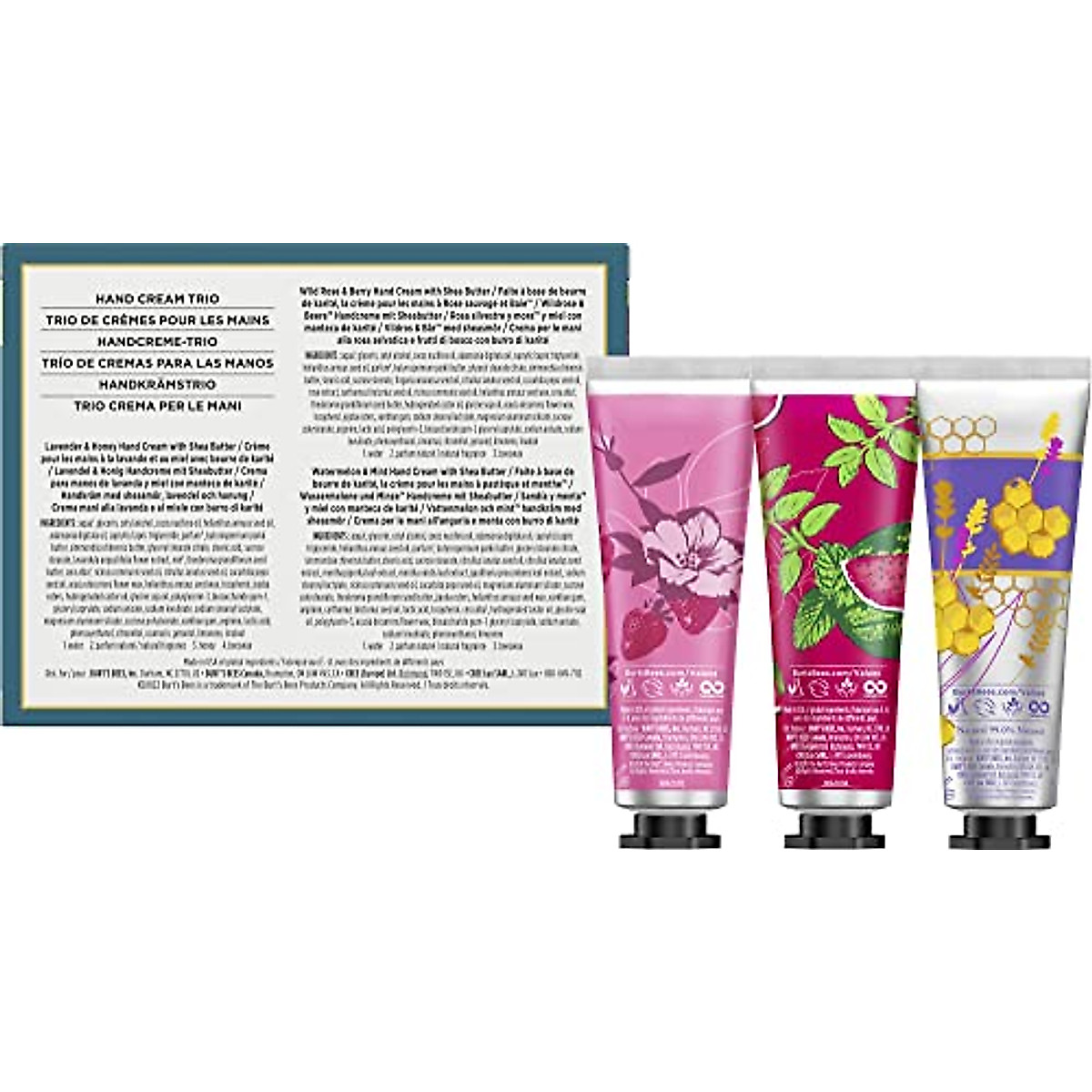 Burt's Bees Gifts, 3 Moisturizing Hand Creams with Shea Butter, Hand Cream Trio Spring Set - Lavender and Honey, Wild Rose and Berry & Watermelon and Mint