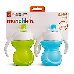 Munchkin® Click Lock™ Bite Proof Trainer Cup, 7 Ounce, 2 Pack, Blue/Green