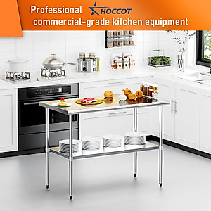 HOCCOT Stainless Steel Table for Prep & Work 24" X 48" inches with Adjustable Shelf, Commercial Workstations, Utility Table in Kitchen Garage Laundry Room Outdoor BBQ