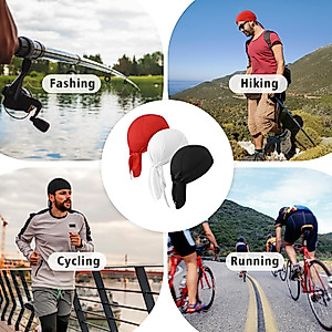 DOCILA Do Rags for Men Sweat Wicking Biker Motorcycle Helmet Liner Skull Cap Quick Drying Helmet Liner Doo Dew Rag Head Bandana Durags Pirate Accessories Head Wrap Black White Red
