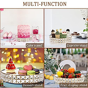 BSTKEY 12 inch Gold Round Cake Stand with Crystal Beads Decor, Cookies Fruit Serving Tray Display Tray, Metal Cupcake Stand Dessert Stand for Wedding Birthday Party Supplies Centerpiece