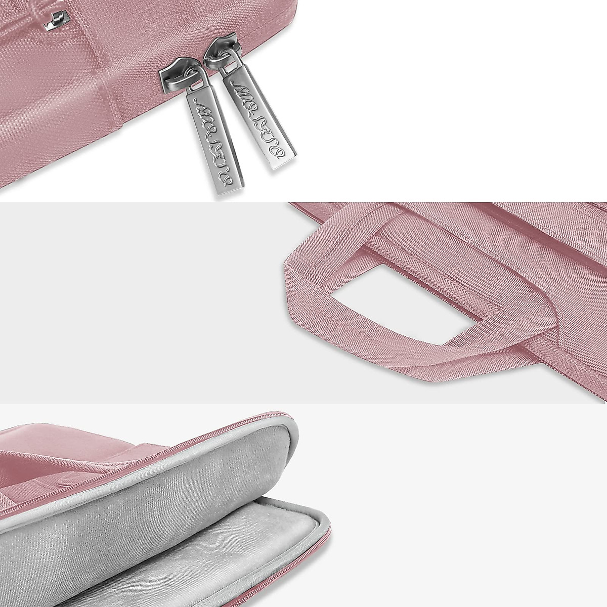 MOSISO Laptop Shoulder Bag Compatible with MacBook Air/Pro,13-13.3 inch Notebook,Compatible with MacBook Pro 14 inch M3 M2 M1 Pro Max 2023-2021,Polyester Flapover Briefcase Sleeve Case, Baby Pink