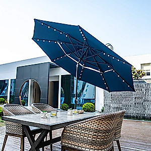 Klismos 10FT 3 Tiers Patio Umbrella with Lights Windproof Outdoor Market Umbrella Large Waterproof Table Umbrella with Tilt and Crank (Navy Blue)