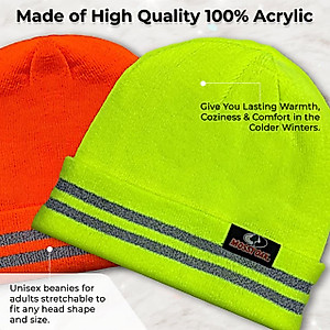 Reflective Rib Knitted Womens & Mens Hats - Warm and Cozy Beanie Hat - Unisex Winter Hat, Yellow, One Size