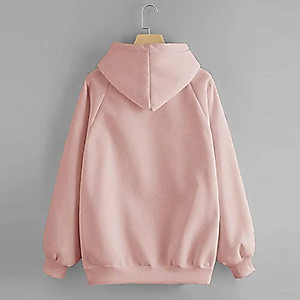 Sweatshirt Color Pullover Casual Hooded Sleeve Pocket Women's Long Solid Women's Coat Women Zip Hoodie A-pink