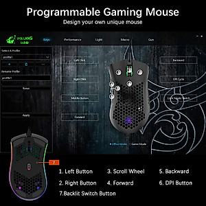 LexonElec M7 Gaming Mouse with RGB Lamp Effect,79G Lightweight Honeycomb Shell,Ultralight Ultraweave Cable,Pixart 3325 12000 DPI PC Gaming Mice for PC Gamers and Xbox and PS4 Users(White)