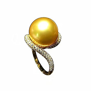 USIGONG Natural Nanyang women gold pearl ring 12-13MM AAAA fresh water 925 Sterling Silver Cultured pearl ring engagement ring, birthday gift ring, diamond ring