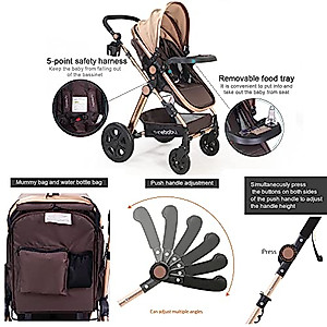 Cynebaby Baby Stroller, Convertible Bassinet Stroller for Newborn Infant Lightweight Pram Strollers with Snack Tray… (Gold)
