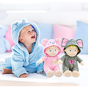 June Garden 12" Sweet Dolly Frida - Stuffed Ultra Soft Baby Bear Doll for Birth and Up - Removable Pink Outfit