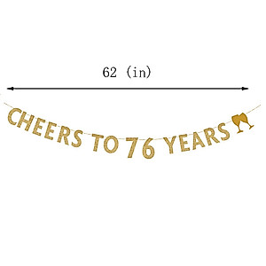 MAGJUCHE Gold glitter Cheers to 76 years banner,76th birthday party decorations