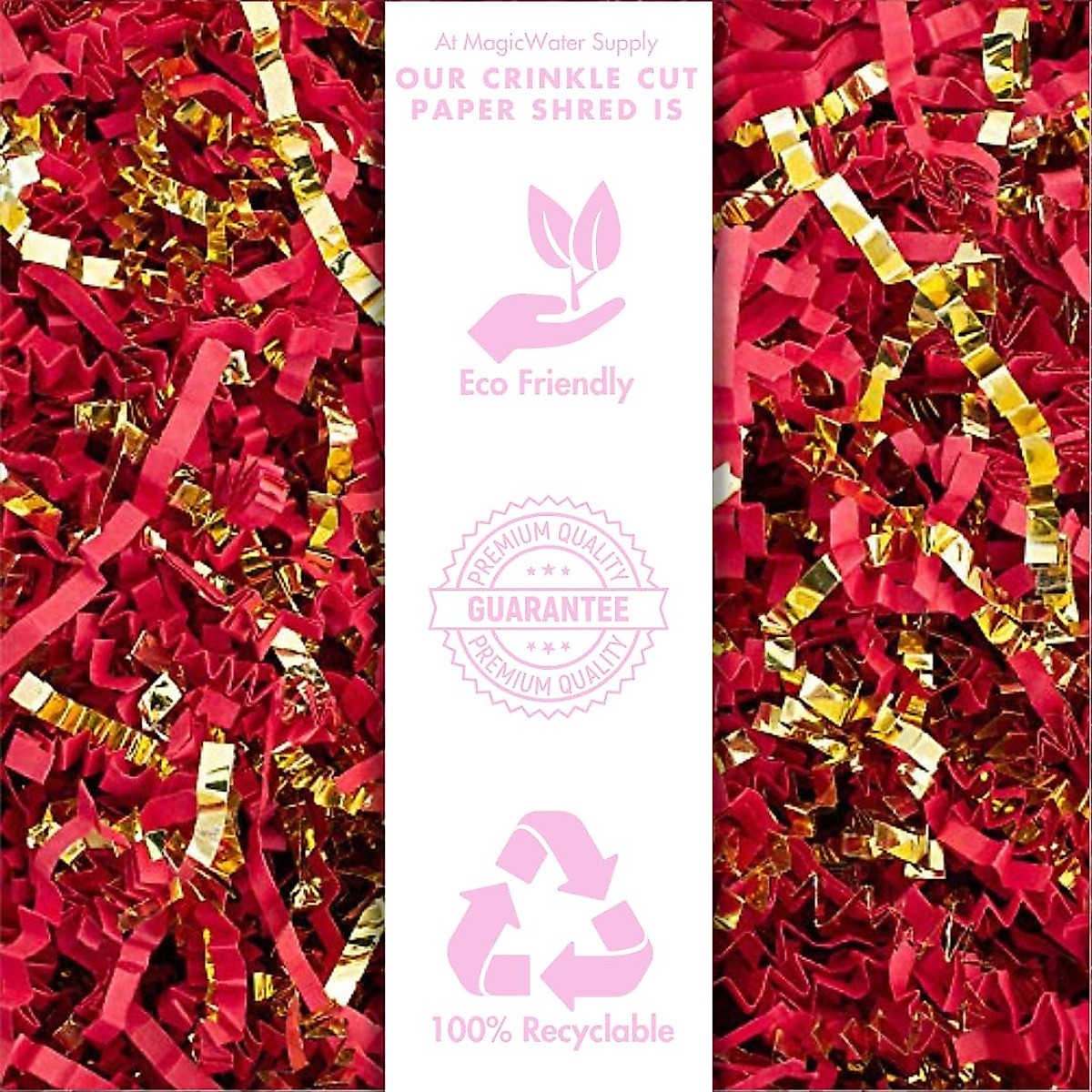 MagicWater Supply Crinkle Cut Paper Shred Filler (4 oz) for Gift Wrapping & Basket Filling - Red & Gold