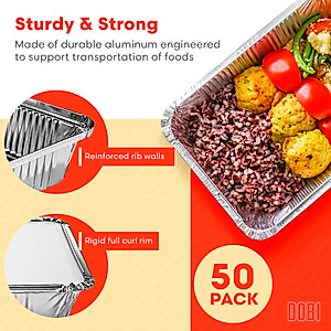 DOBI (50 Pack Small Takeout Pans - Disposable Aluminum Foil 1lb Take-Out Containers with Cardboard Lids, 5 1/2" x 4 1/2"