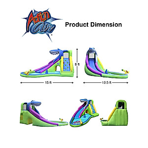 ACTION AIR Inflatable Water Slide, Shark Bounce House with Slide for Wet and Dry, Playground Sets for Kids Backyard, Water Spray & Water Pool, Durable Sewn with Extra Thick Material