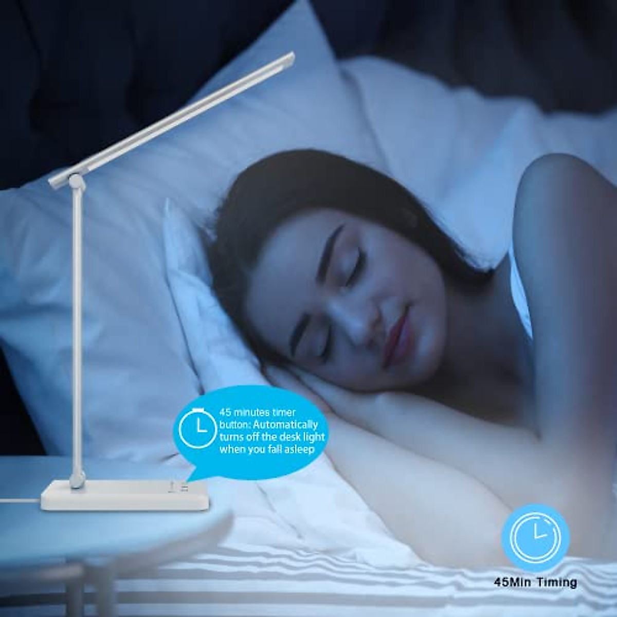 Aourow Desk Lamp LED Dimmable,Table Lamp with 5 Light Modes and 5 Brightness Levels for Home Office,Touch Desk Light with 45 Minute Timer for Bedside Reading,White(USB Charger NOT Included)