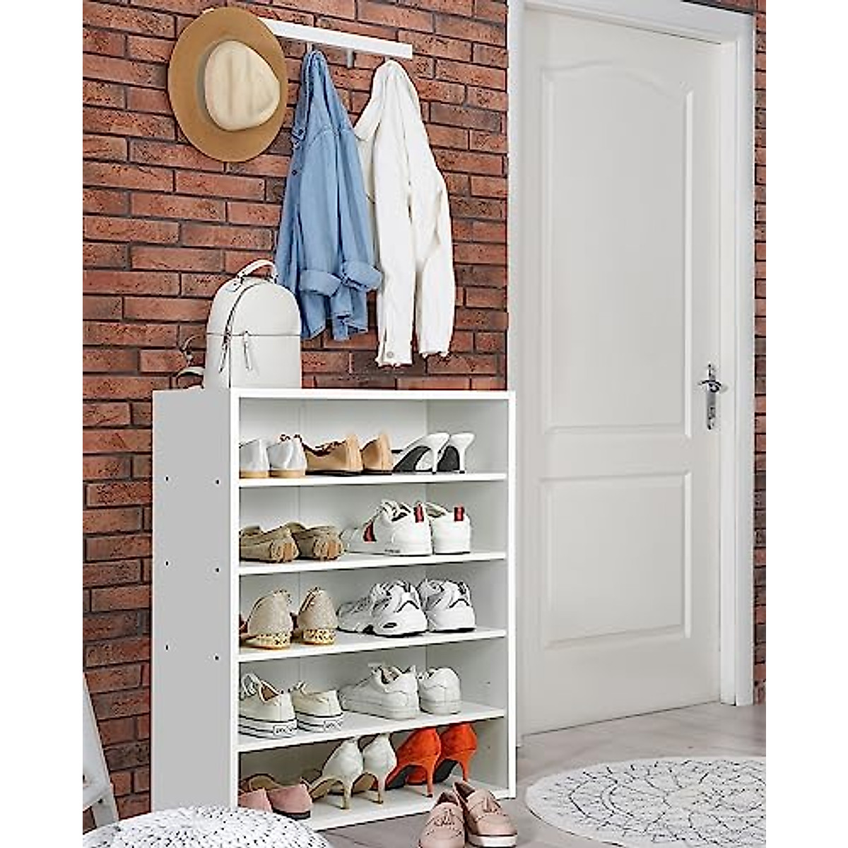 LOWOSA White Shoe Rack Organizer, 5-Tier Wood Shelf Removable Shoe Storage, Sturdy Freestanding Shoe Racks for Entryway for 10-15 Pairs, Ideal for Hallway Closet
